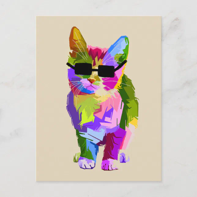 Modern art cool pop art kitty cat postcard | Zazzle