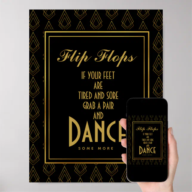 Modern art deco Gold & Black flip flops Poster | Zazzle