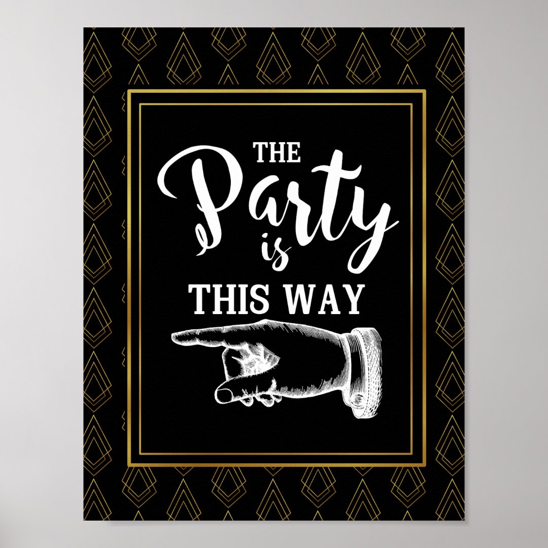 Modern art deco style THIS WAY FINGER POINTING Poster | Zazzle