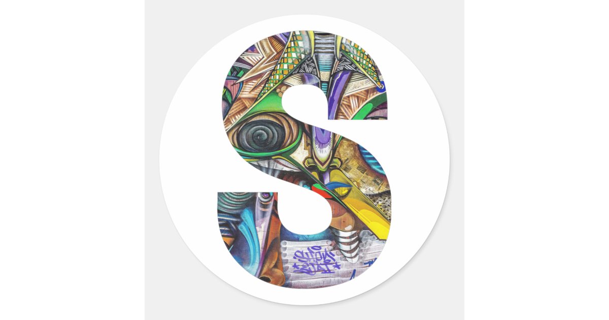 Modern Art Graffiti Monogram Initial Letter S Classic Round Sticker ...