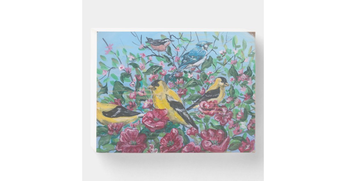 Modern Art Greens & Red Flower Bird Watchers Wooden Box Sign | Zazzle