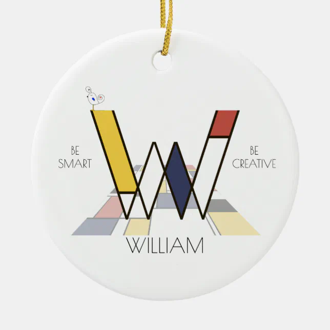 Modern Art Style Monogram. Letter W Ceramic Ornament | Zazzle
