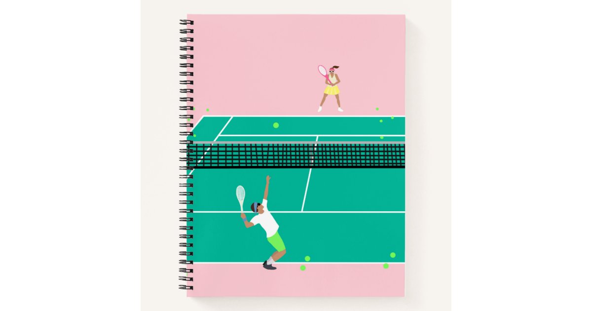 Modern Art Tennis Match Player Pink Green Notebook | Zazzle