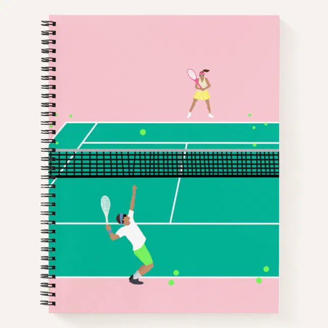 Modern Art Tennis Match Player Pink Green Notebook | Zazzle