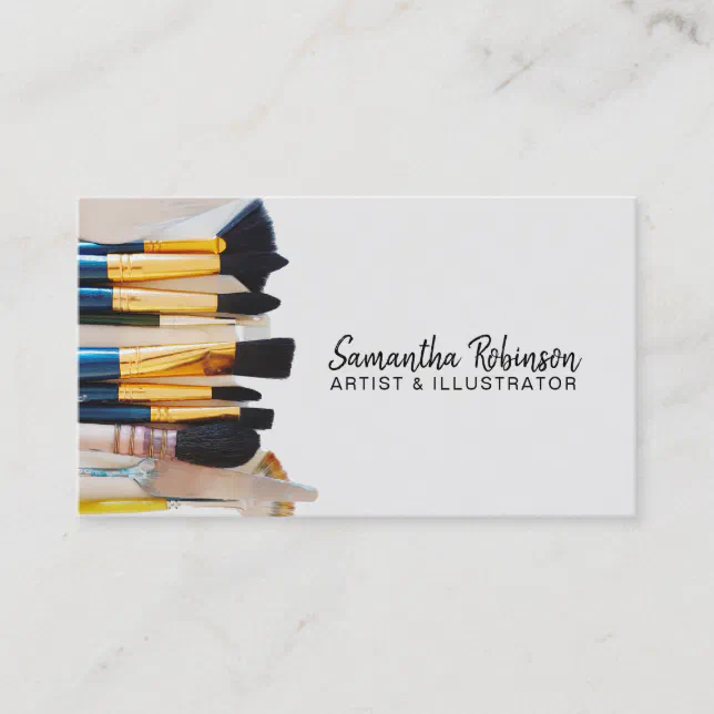Modern artist illustrator paint brush photo script business card | Zazzle