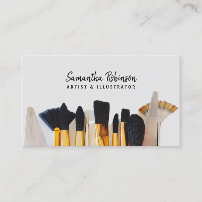 Modern artist illustrator script paint brush photo business card | Zazzle