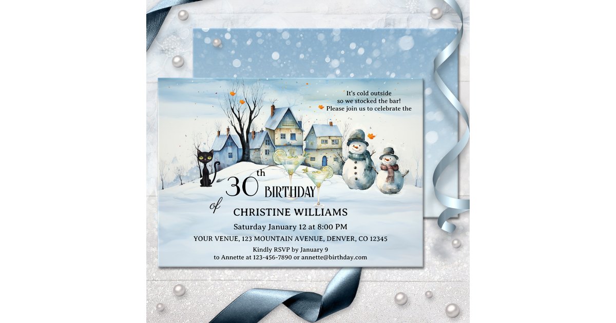 Modern Artistic Adult Winter Birthday Party Invitation | Zazzle