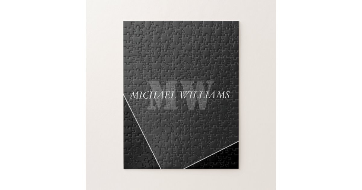 Modern Artistic Gray Black Monogram Jigsaw Puzzle | Zazzle