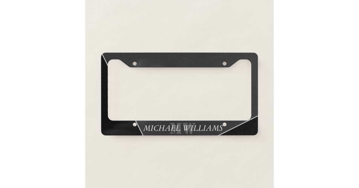 Modern Artistic Gray Black Monogram License Plate Frame | Zazzle