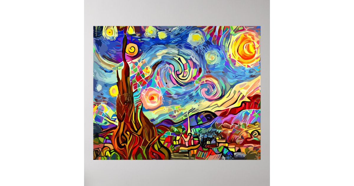 Modern Artistic Starry Night Painting Poster | Zazzle