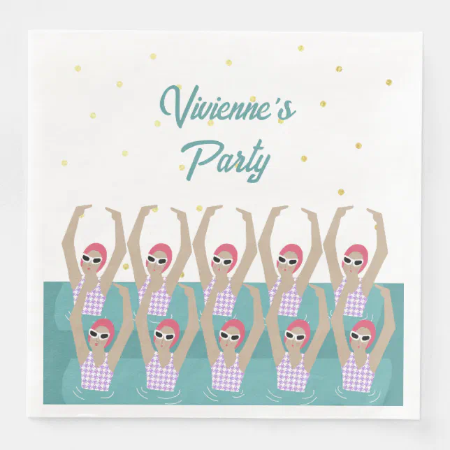 Modern Artistic Swimmers Swimming Birthday Party Paper Dinner Napkins ...