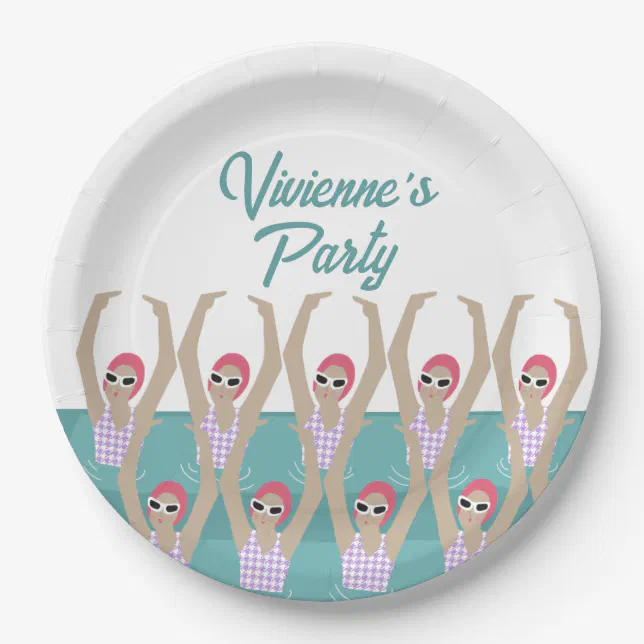 Modern Artistic Swimmers Swimming Birthday Party Paper Plates | Zazzle
