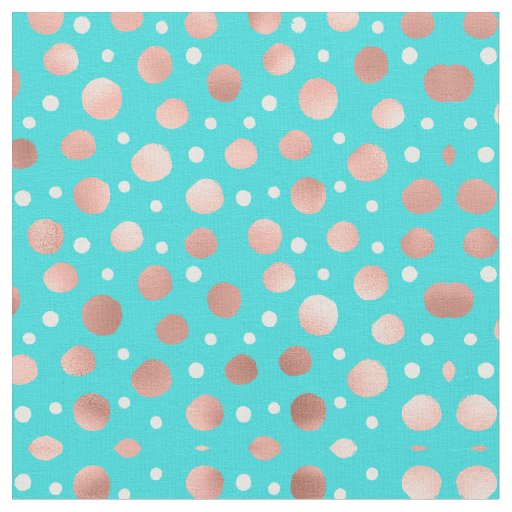 Modern Artsy Rose Gold Teal Polka Dots Fabric | Zazzle
