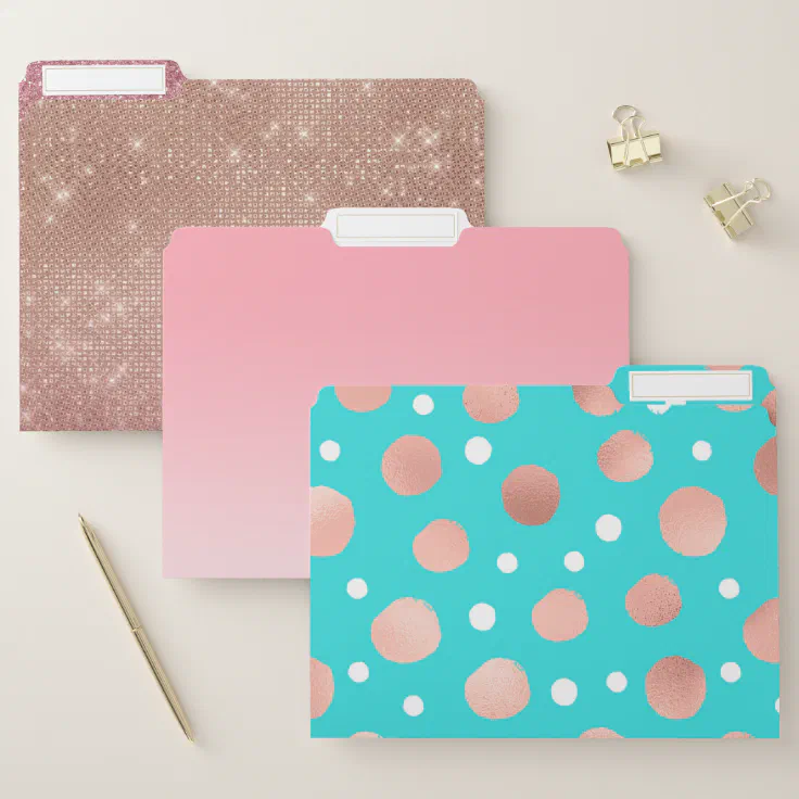 Modern Artsy Rose Gold Teal Polka Dots File Folder | Zazzle