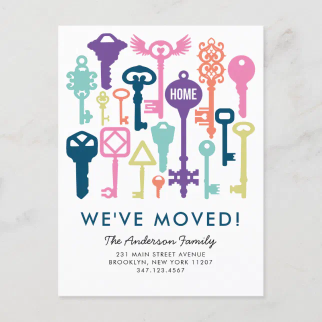 Modern Assorted Vintage Keys We've Moved Moving Announcement Postcard ...
