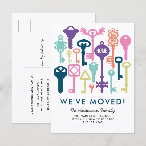 Modern Assorted Vintage Keys We've Moved Moving Announcement Postcard ...