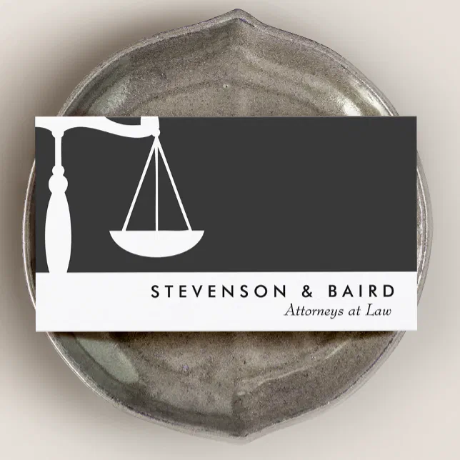 Modern Attorney Justice Scale Black and White Business Card | Zazzle