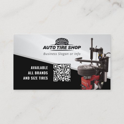 Modern auto Tire Shop | Black Business Card | Zazzle