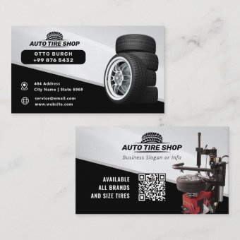 Modern auto Tire Shop | Black Business Card | Zazzle