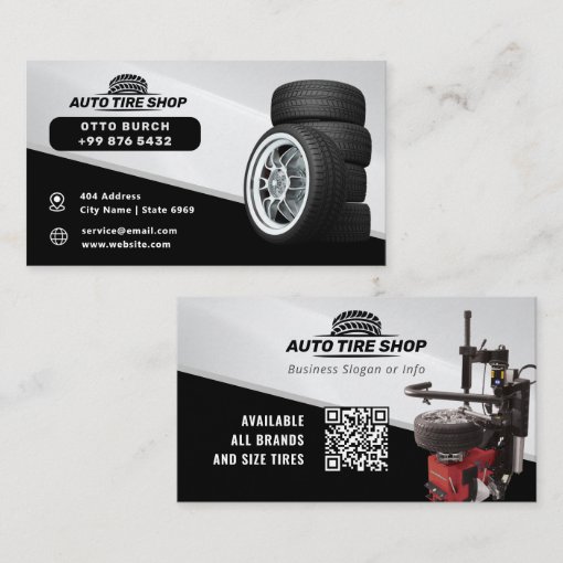 Modern auto Tire Shop | Black Business Card | Zazzle