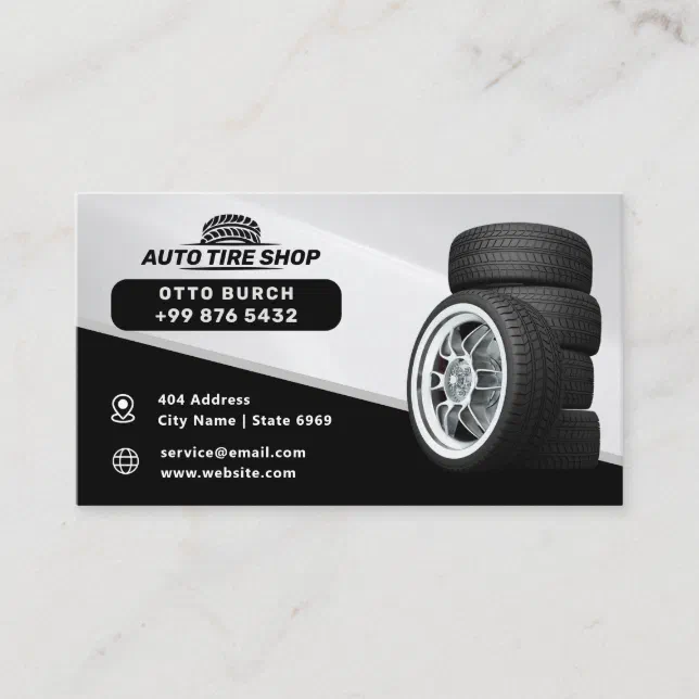 Modern auto Tire Shop | Black Business Card | Zazzle
