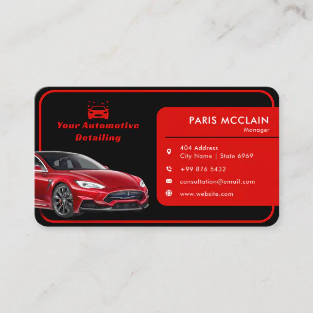 Modern Automotive Detailing | Red Black Business Card | Zazzle