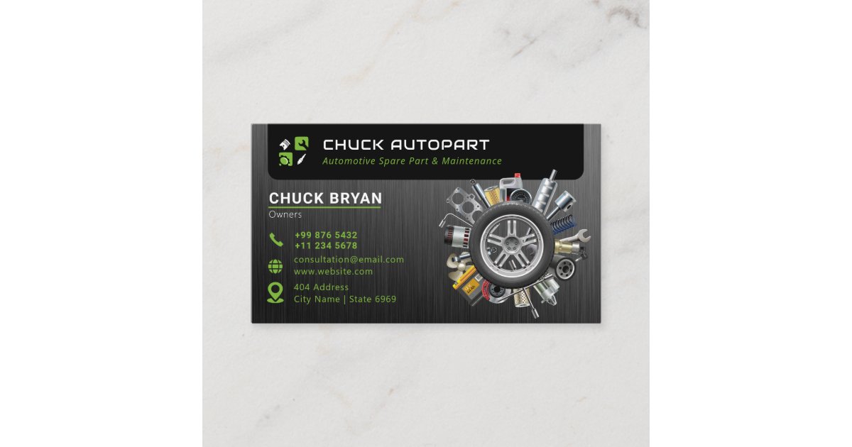 modern automotive part | black green business card | Zazzle