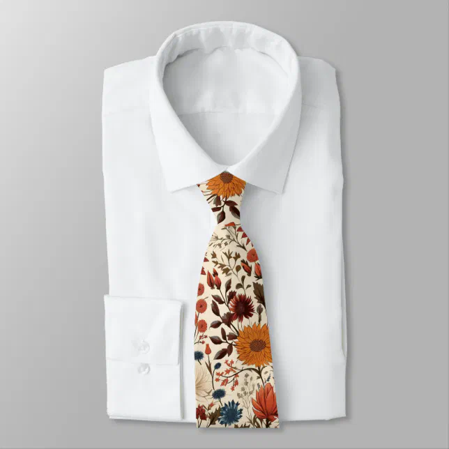 Modern Autumn Fall Botanical Floral Neck Tie | Zazzle