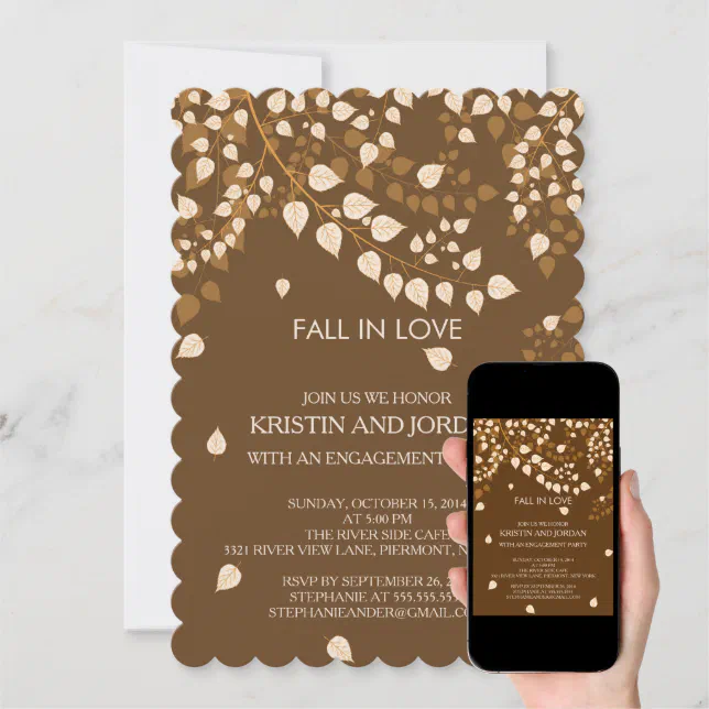 Modern Autumn Fall Leaves Engagement Party Invitation | Zazzle