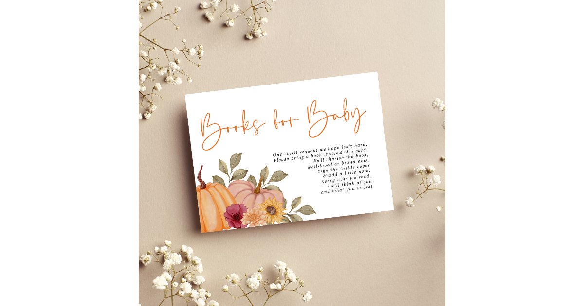 Modern Autumn Fall Pumpkin Books for Baby Shower Enclosure Card | Zazzle