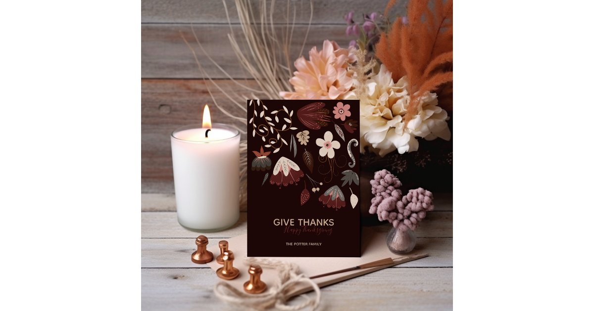 Modern Autumn Floral "Give Thanks" Thanksgiving Invitation | Zazzle