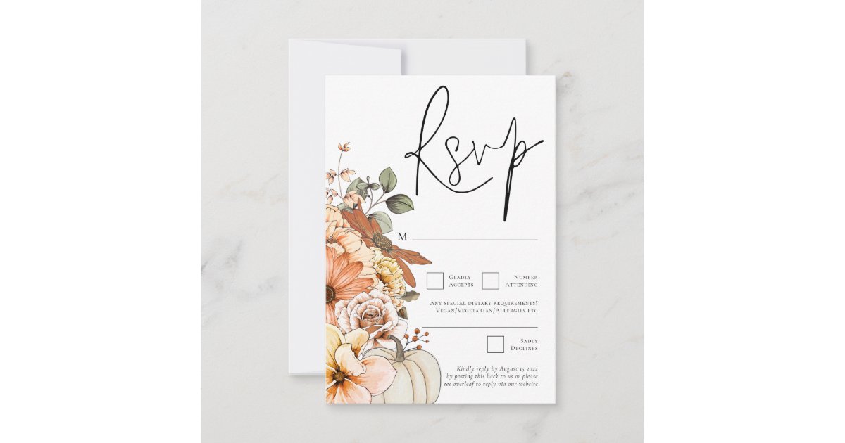 Modern Autumn Florals Pumpkin QR Code RSVP Card | Zazzle