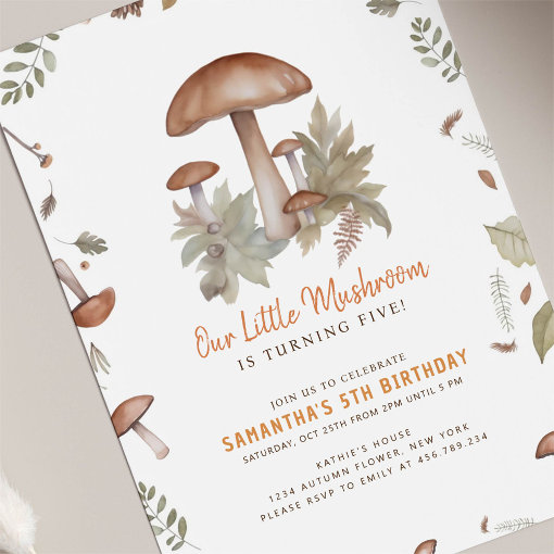 Modern Autumn Porcini mushroom Forest birthday Invitation | Zazzle