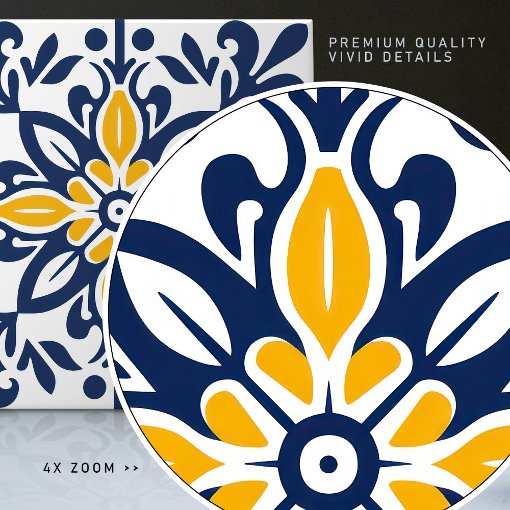 Modern Azulejo Blue Yellow Portuguese Lisbon Ceramic Tile | Zazzle