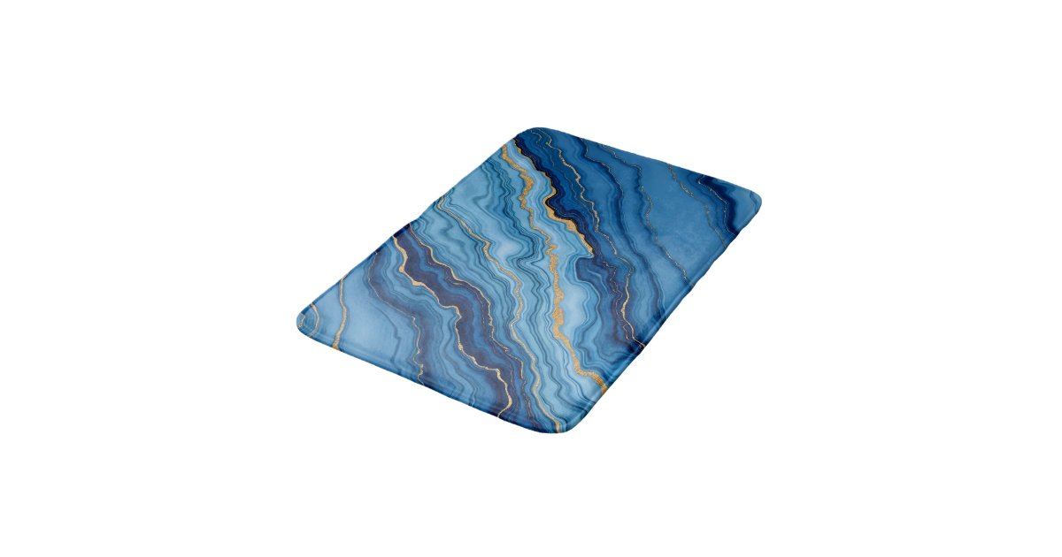 Modern Azure Blue Gold Marble Collection Bath Mat | Zazzle