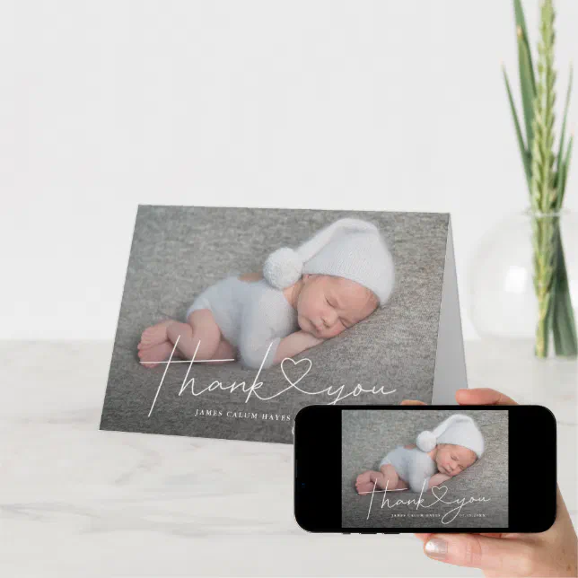 Modern Baby Birth Announcement Thank You Heart | Zazzle