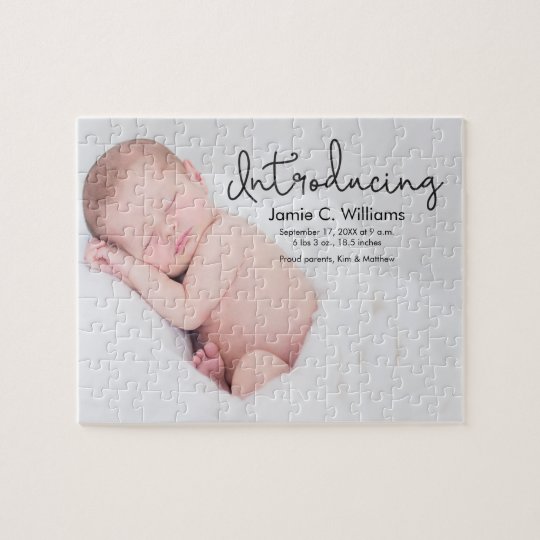 Modern Baby Birth Photo Announcement Jigsaw Puzzle | Zazzle.com