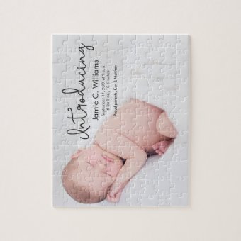 Modern Baby Birth Photo Announcement Jigsaw Puzzle | Zazzle