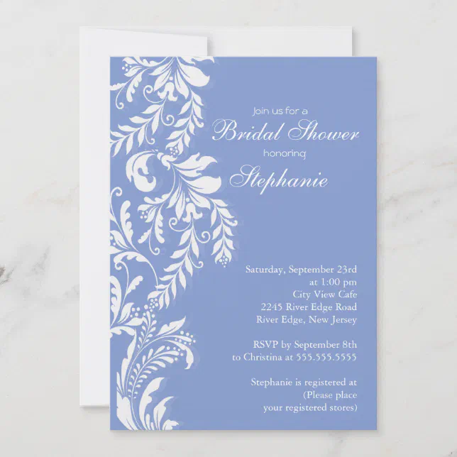 Modern Baby blue Leaf Swirl Bridal Shower Invitation | Zazzle