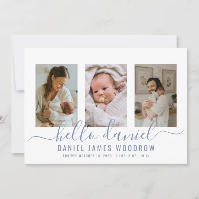 Modern Baby Boy Photo Collage Birth Announcement | Zazzle