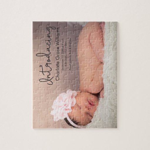 Modern Baby girl Birth Photo Announcement Jigsaw Puzzle | Zazzle