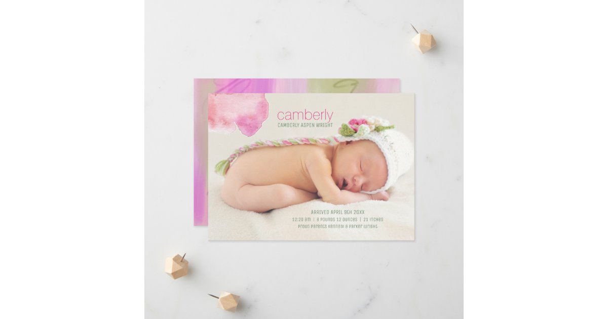Modern Baby Girl Photo Birth Announcement | Zazzle