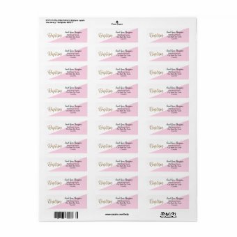 Modern Baby Girl pink Gold Baptism Label | Zazzle