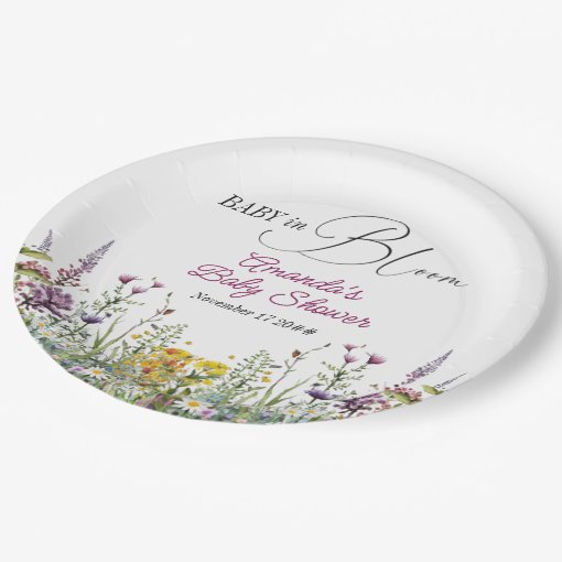 Modern Baby in Bloom Wildflower Floral Baby Shower Paper Plates | Zazzle