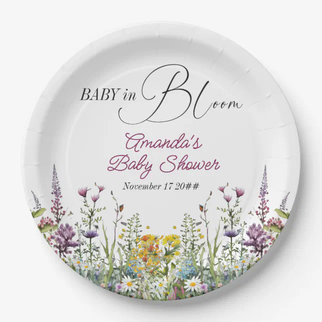 Modern Baby in Bloom Wildflower Floral Baby Shower Paper Plates | Zazzle