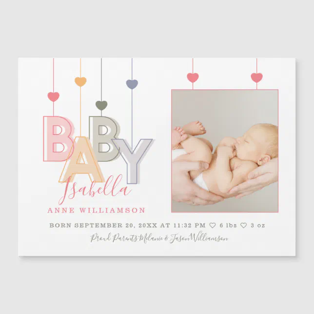 Modern Baby Letters Newborn Baby Girl Birth Photo | Zazzle
