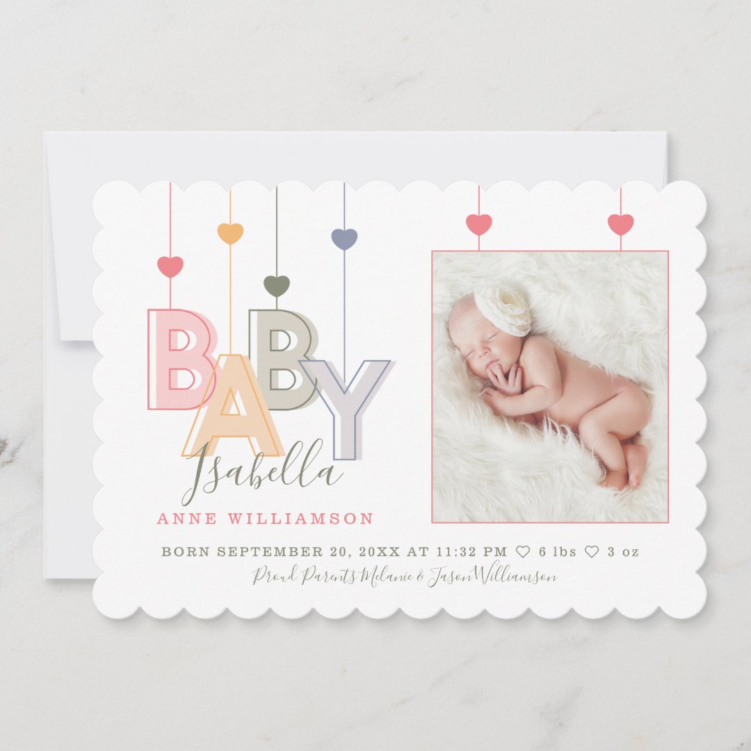 Modern Baby Letters Newborn Baby Girl Photo Announcement | Zazzle