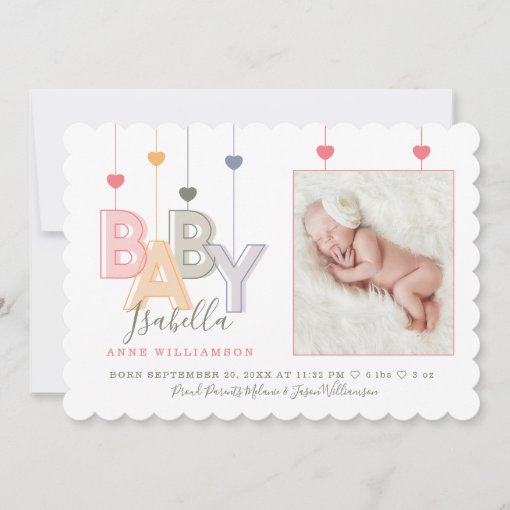Modern Baby Letters Newborn Baby Girl Photo Announcement | Zazzle