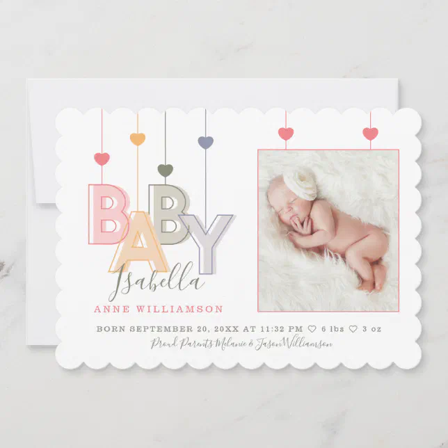 Modern Baby Letters Newborn Baby Girl Photo Announcement | Zazzle