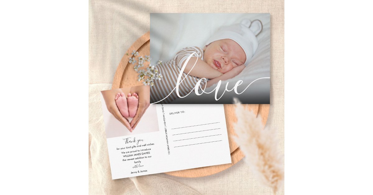 Modern Baby Photo Birth Announcement Postcard | Zazzle